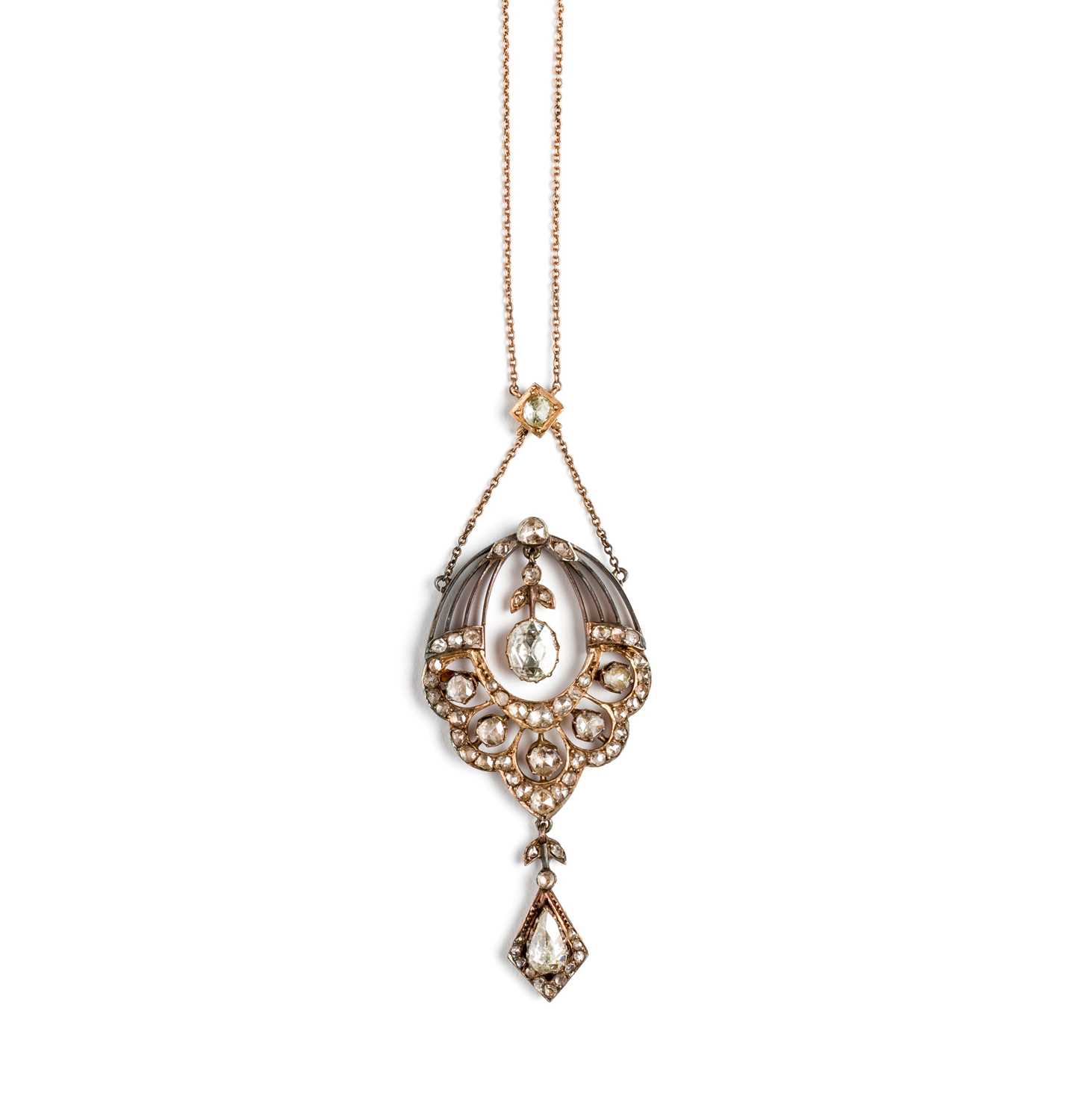 Lot 433 - DIAMOND PENDANT^ 1900s¦the oval scalloped