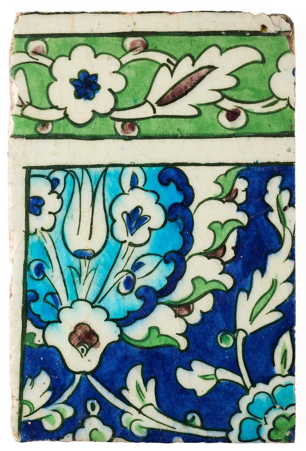 Lot 76 - A DAMASCUS TILE FRAGMENT, OTTOMAN SYRIA,