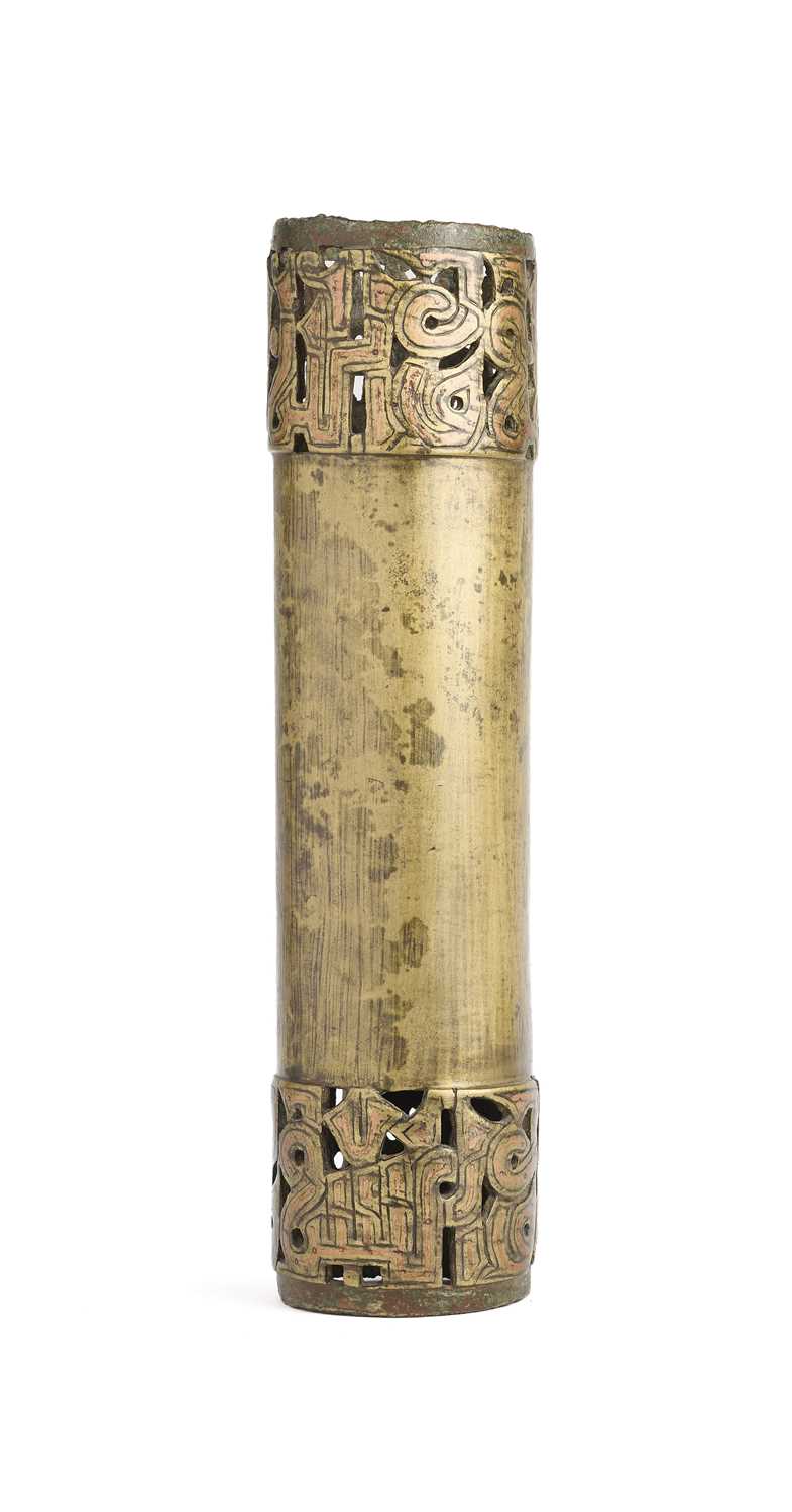 Lot 91 - A BRONZE COLUMN, POSSIBLY FROM A LAMP,