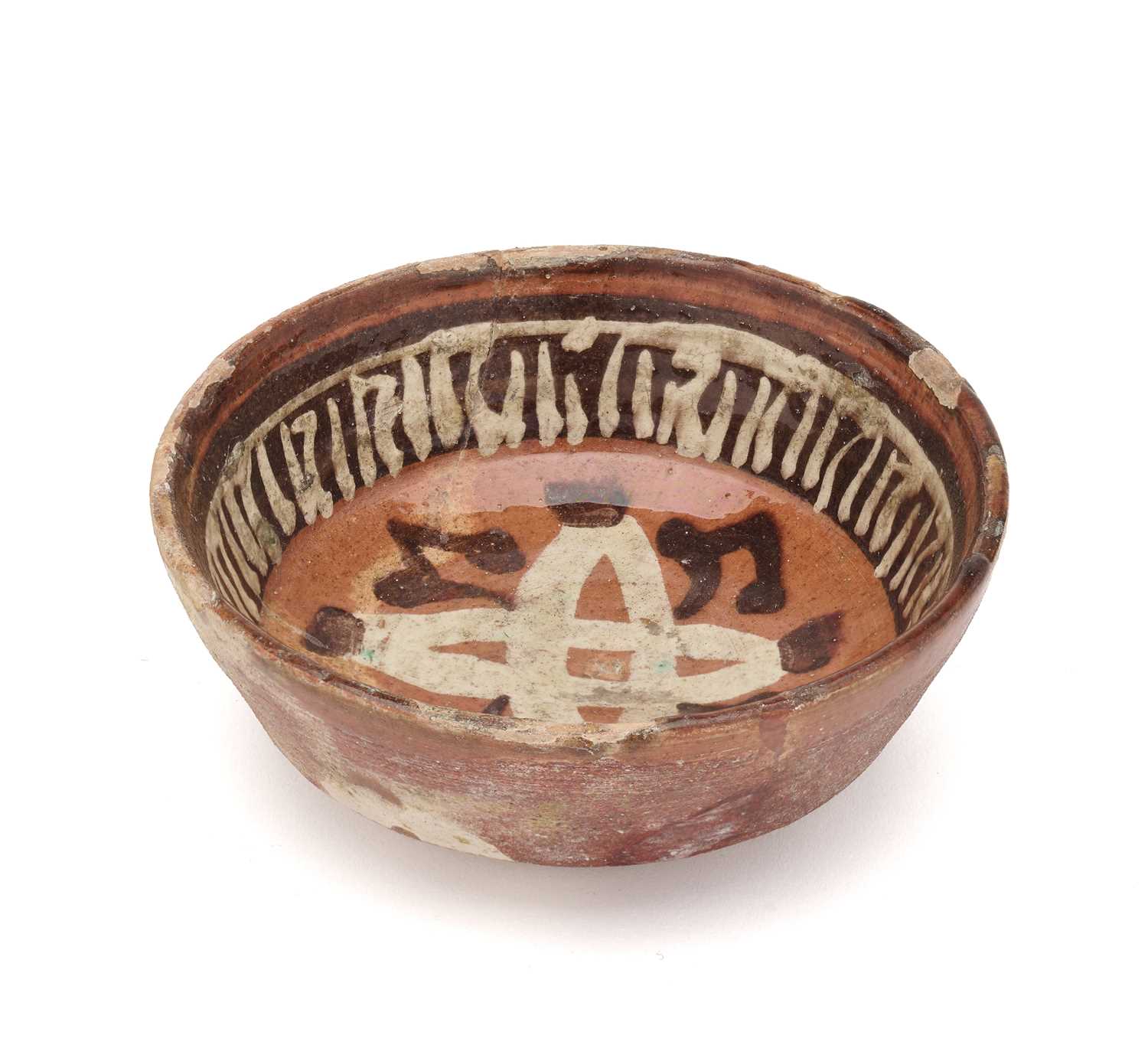 Lot 65 - A SMALL SAMANID SLIP PAINTED POTTERY BOWL,
