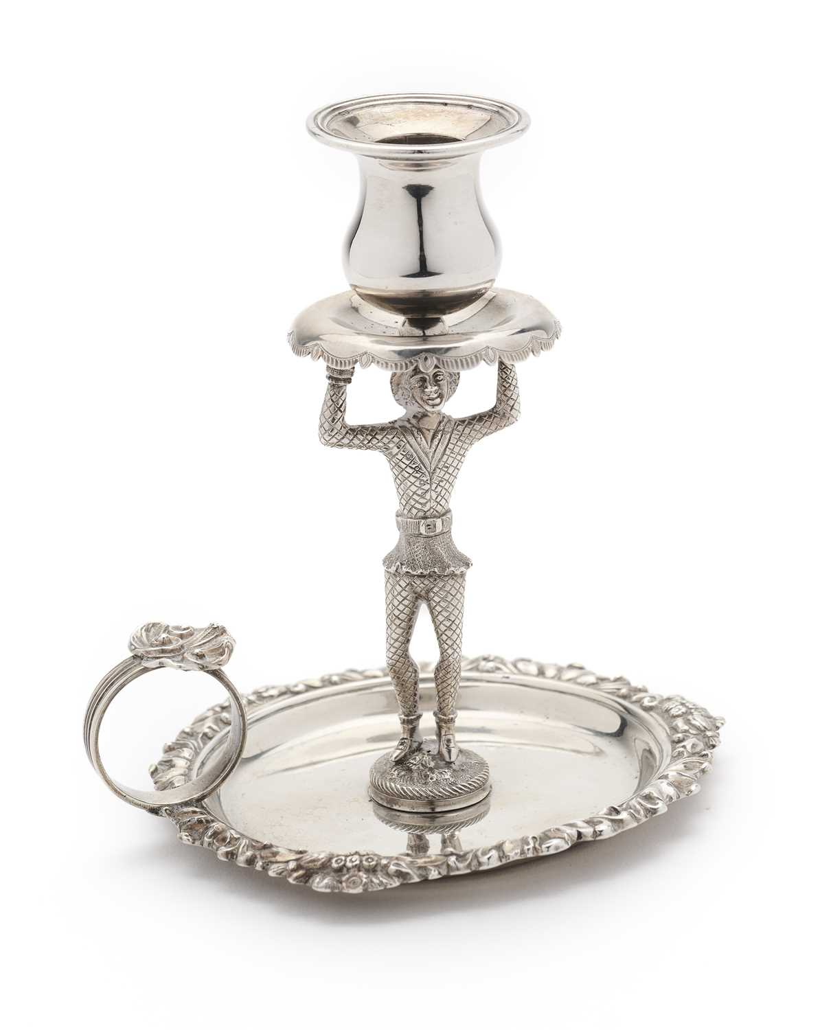 Lot 190 - A WILLIAM IV SILVER FIGURAL CHAMBERSTICK,