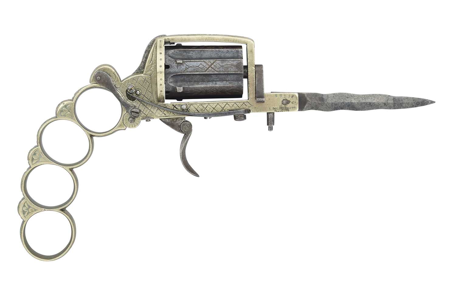 Lot 416 - A LIEGE PIN-FIRE SIX-SHOT KNUCKLE-DUSTER