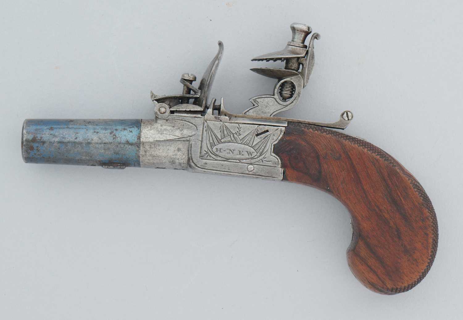 Lot 752 - A 100 BORE FLINTLOCK BOX-LOCK POCKET PISTOL