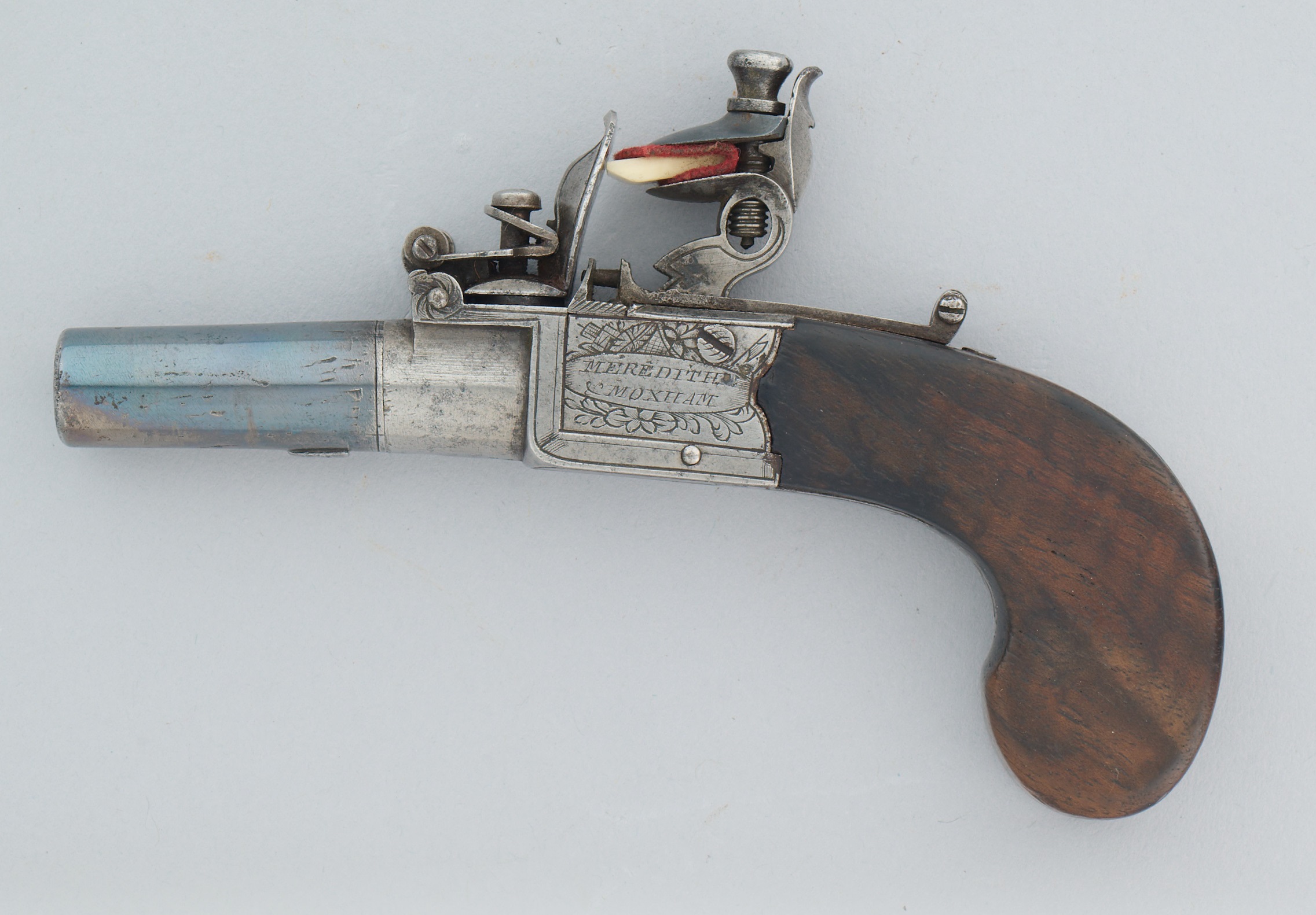 Lot 756 - A FLINTLOCK BOX-LOCK POCKET PISTOL OF SMALL