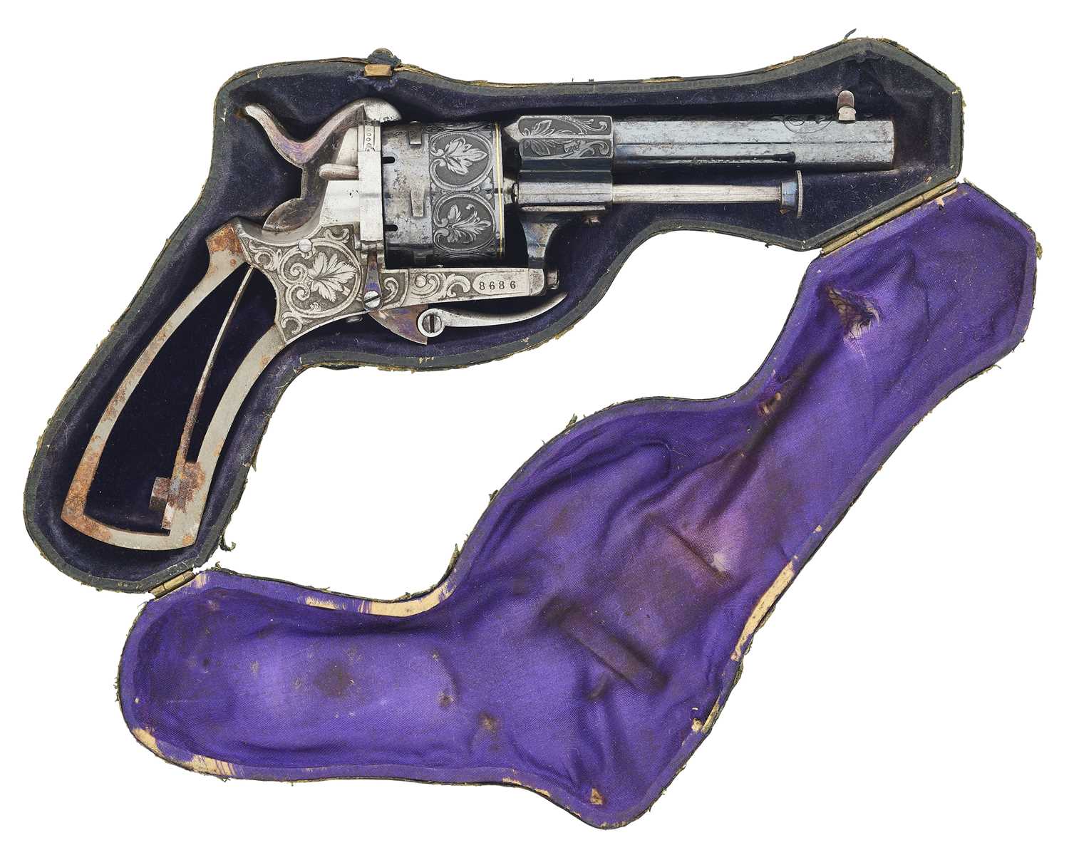 Lot 413 - A CASED CONTINENTAL PIN-FIRE POCKET REVOLVER