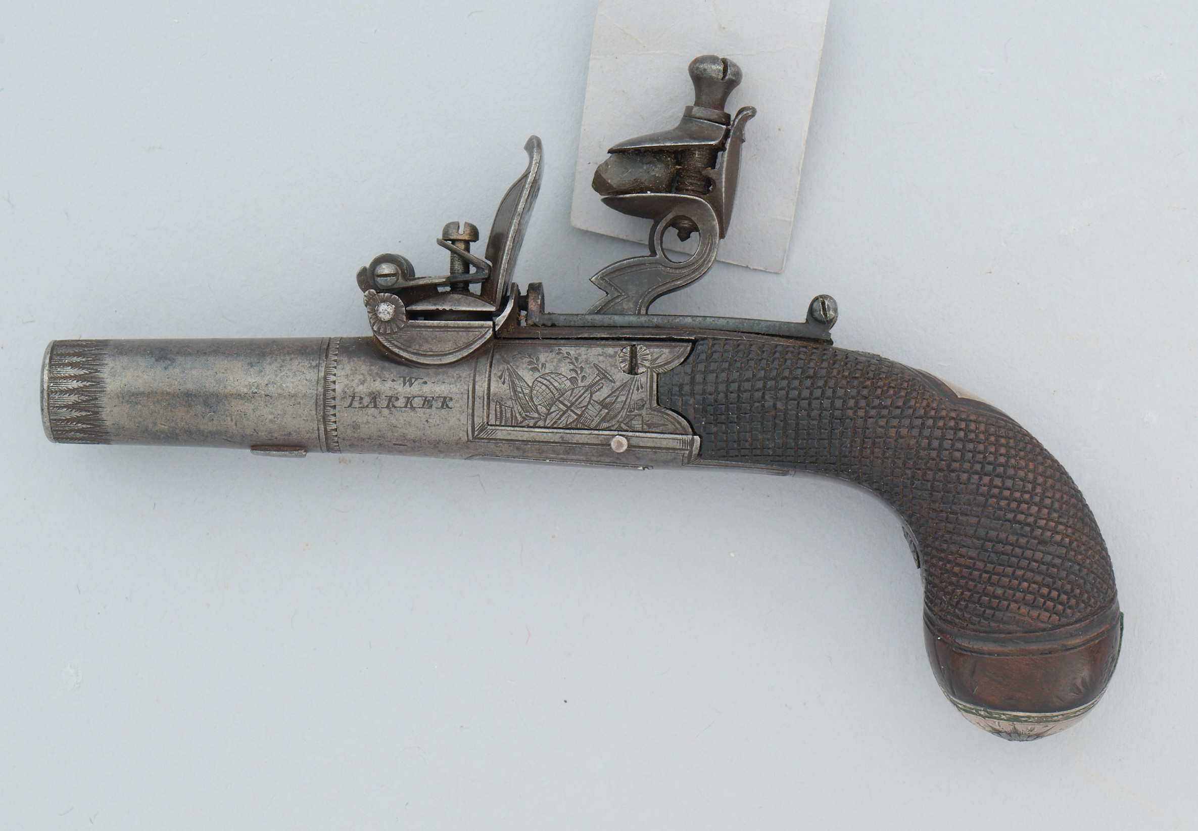 Lot 755 - A FLINTLOCK BOX-LOCK POCKET PISTOL OF SMALL