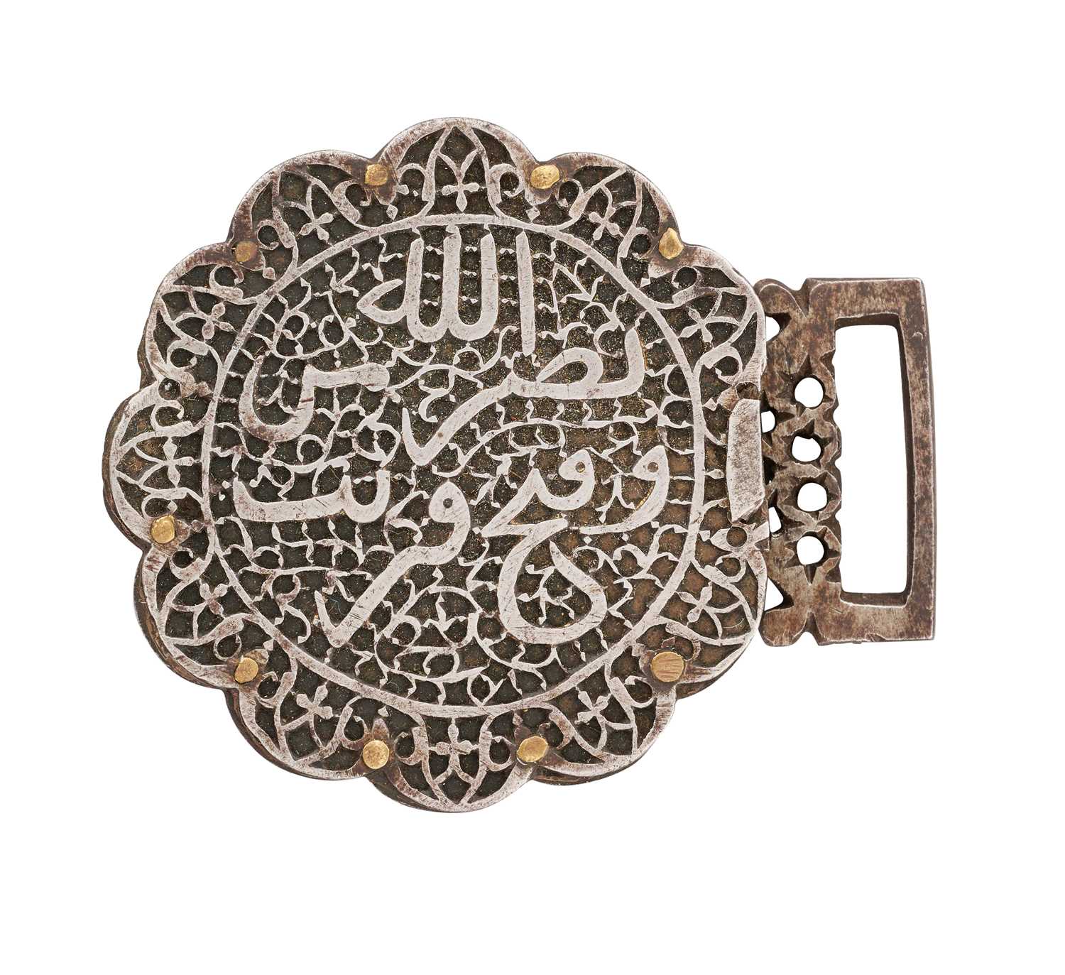 Lot 667 - A PERSIAN IRON BELT BUCKLE, QAJAR, 18TH/19TH