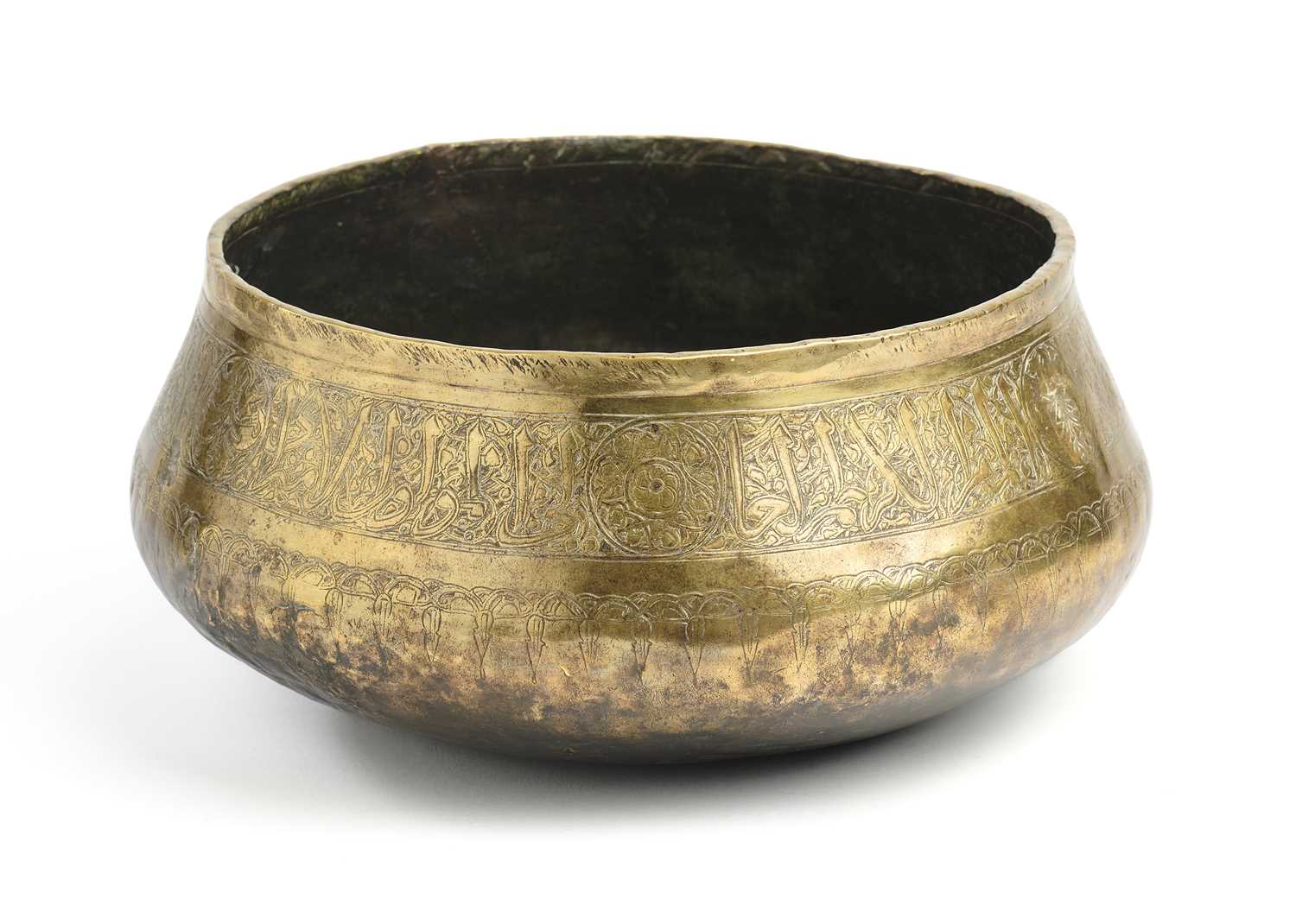 Lot 93 - A MAMLUK ENGRAVED BRASS BASIN, EGYPT OR SYRIA,