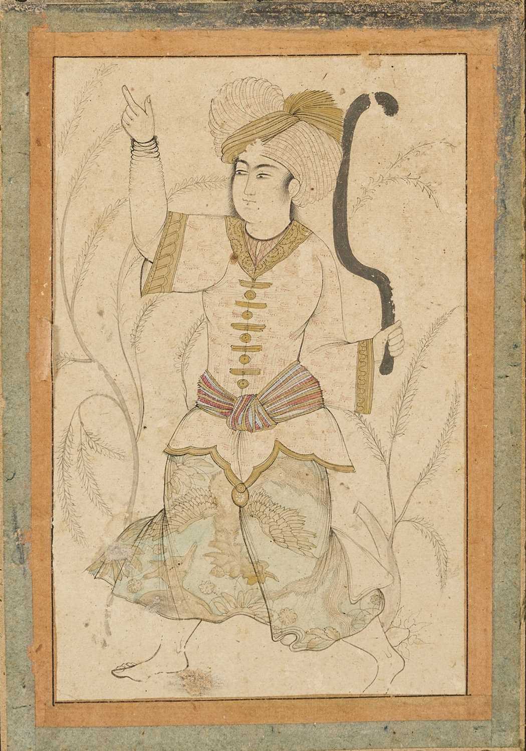 Lot 10 - A QAJAR DRAWING OF A TURBANNED MAN, PERSIA,