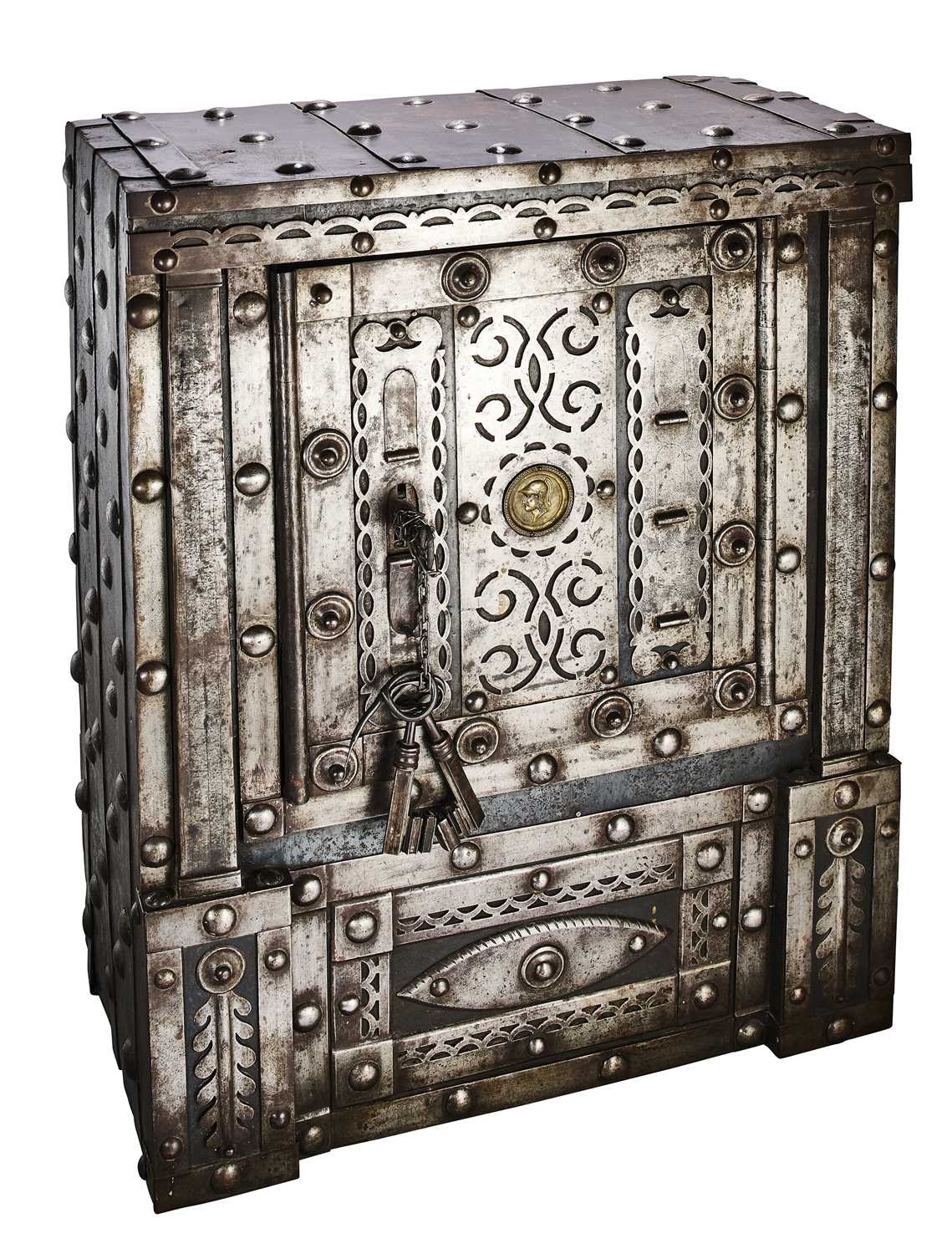 Lot 218 - A LARGE CONTINENTAL STRONGBOX, 19TH CENTURY,