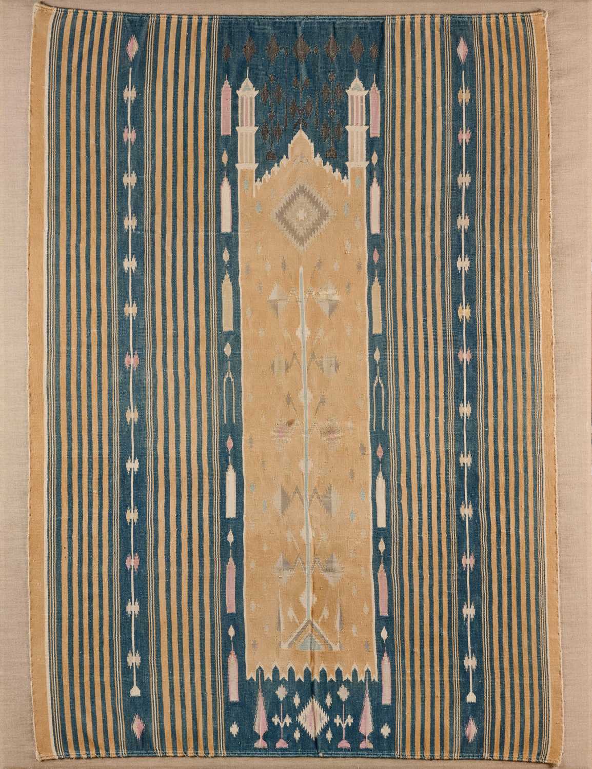 Lot 134 - A DAMASCUS FLATWEAVE PRAYER MAT, SYRIA, LATE