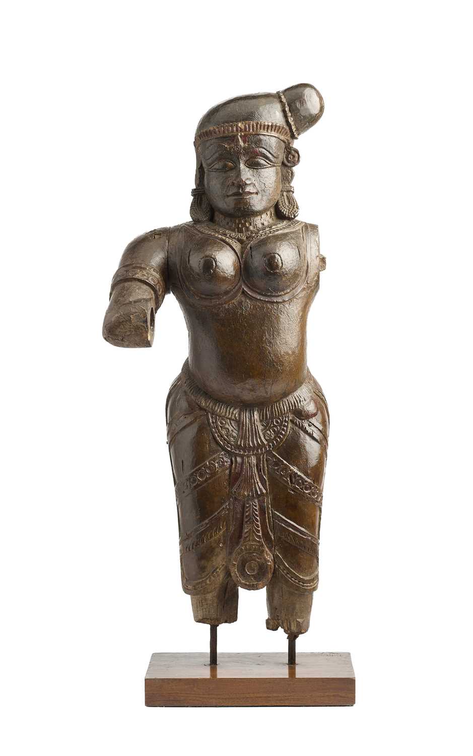 Lot 221 - A CARVED WOOD FEMALE FIGURE, KERALA, SOUTH