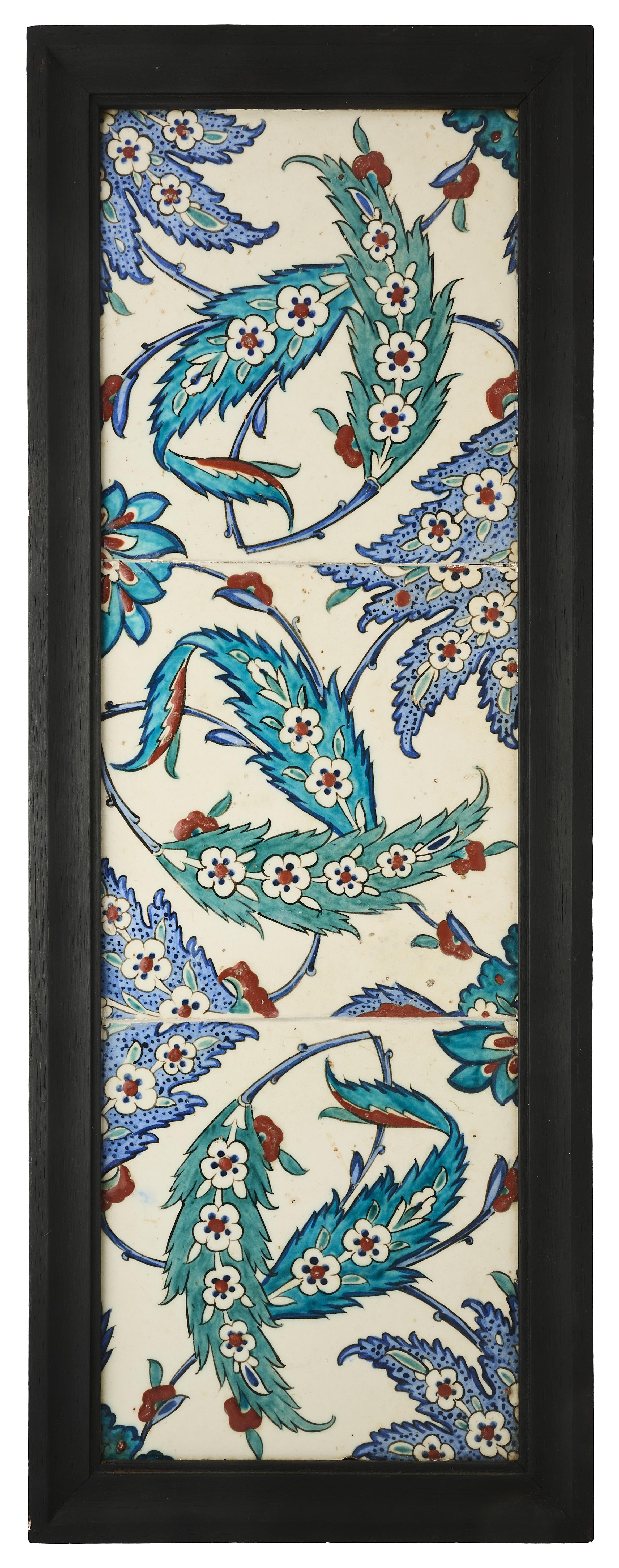 Lot 112 - AN IZNIK PANEL OF THREE TILES, OTTOMAN