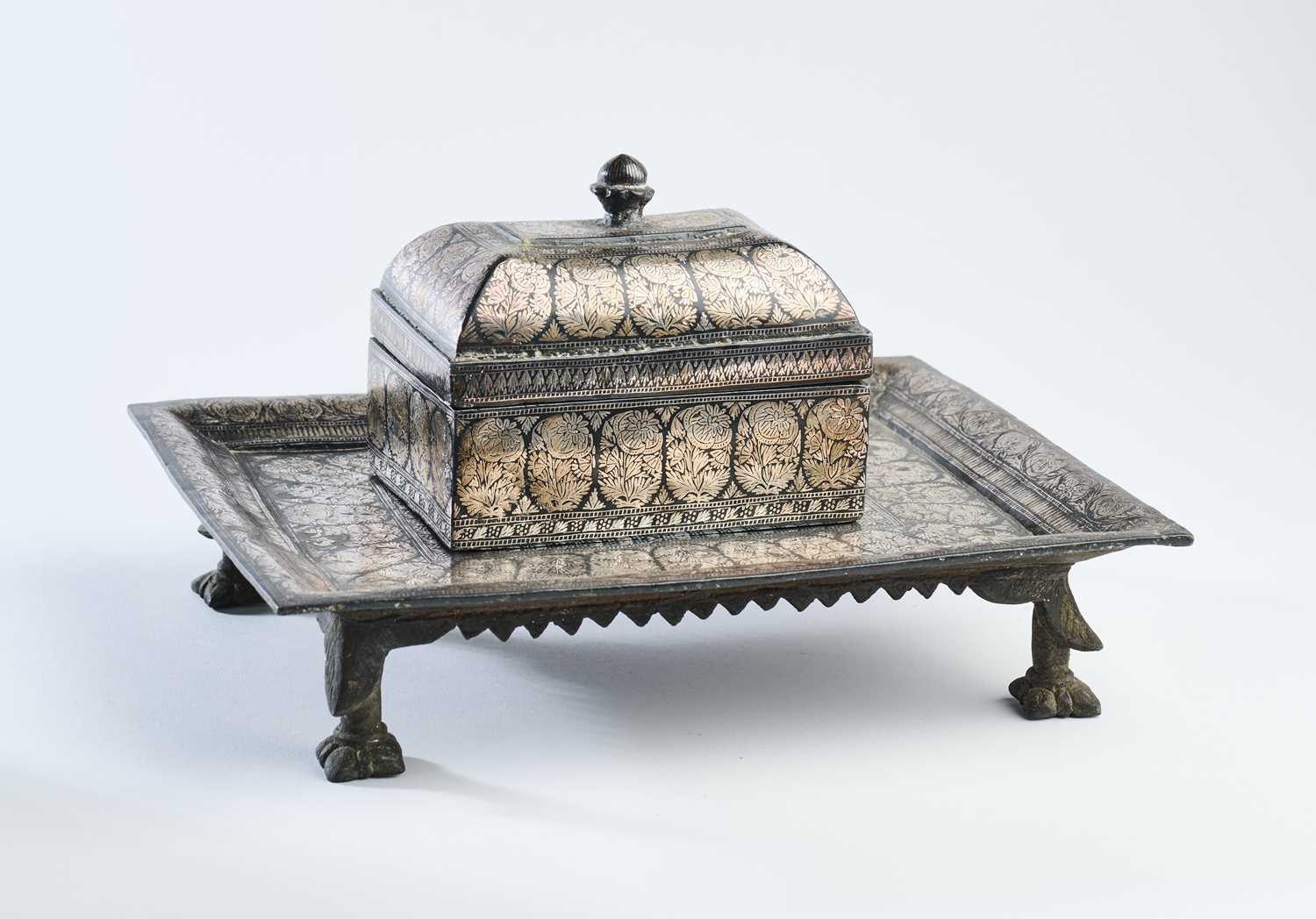 Lot 204 - A BIDRI PAN BOX AND STAND, DECCAN, INDIA,