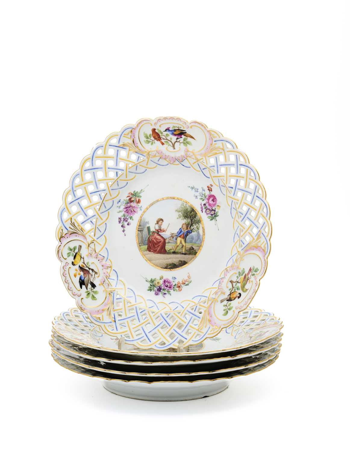 Lot 21 - A SET OF FIVE MEISSEN PLATES, LATER 19TH