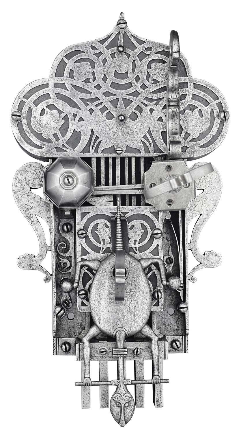 Lot 131 - A RARE LARGE GERMAN DOOR LOCK, 17TH CENTURY