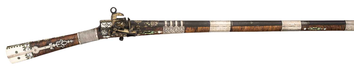 Lot 206 - A 20 BORE CAUCASIAN MIQUELET LOCK RIFLE, MID-