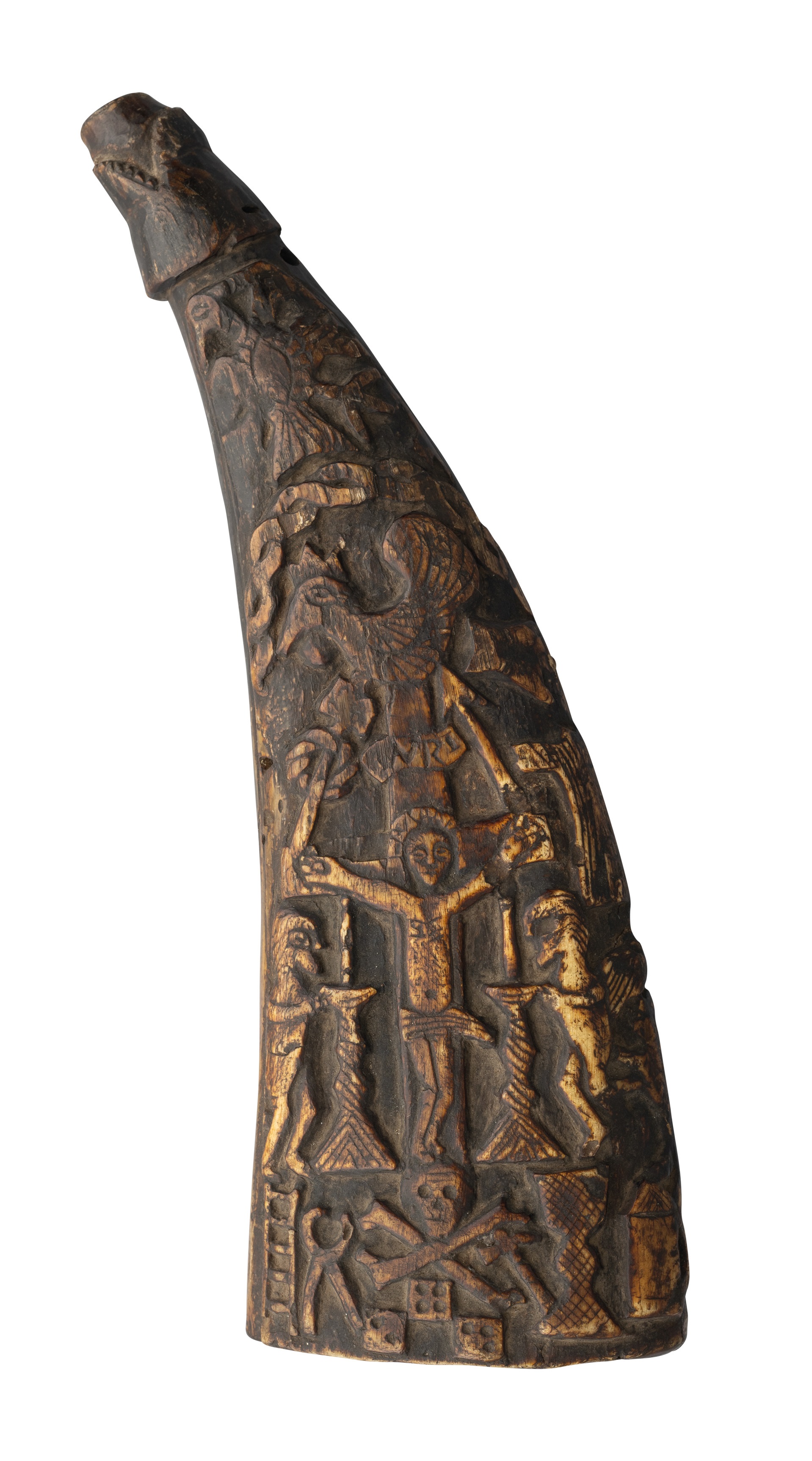 Lot 361 - A NORWEGIAN COW HORN POWDER-FLASK, MID-17TH