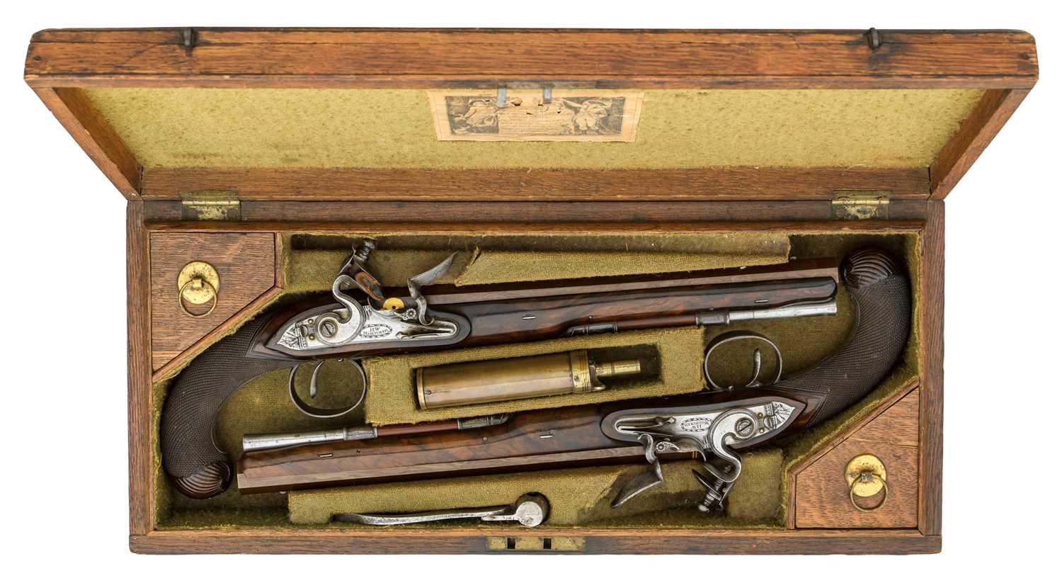 Lot 371 - A CASED PAIR OF 30 BORE FLINTLOCK DUELLING