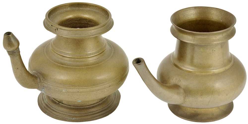 Lot 104 - TWO BRASS RITUAL WATER VESSELS (KINDI)