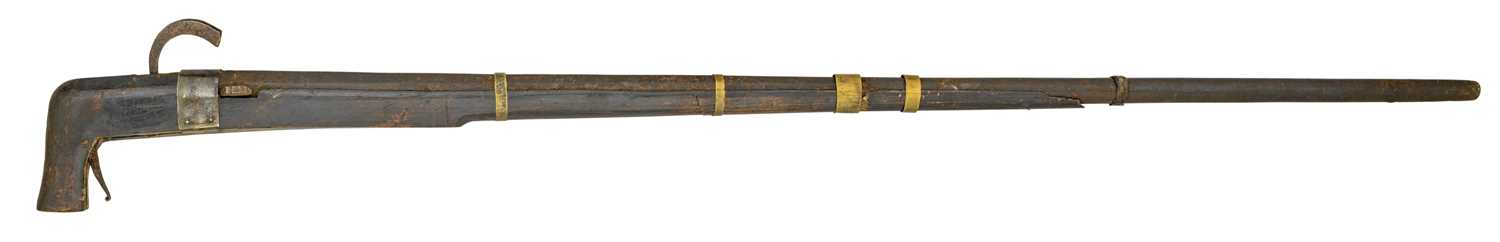 Lot 14 - A 28 BORE CHINESE MATCHLOCK GUN (NIAO CHONG),
