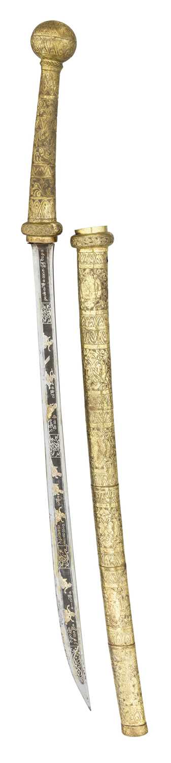Lot 20 - A BURMESE BRASS-MOUNTED SWORD (DHA) OF