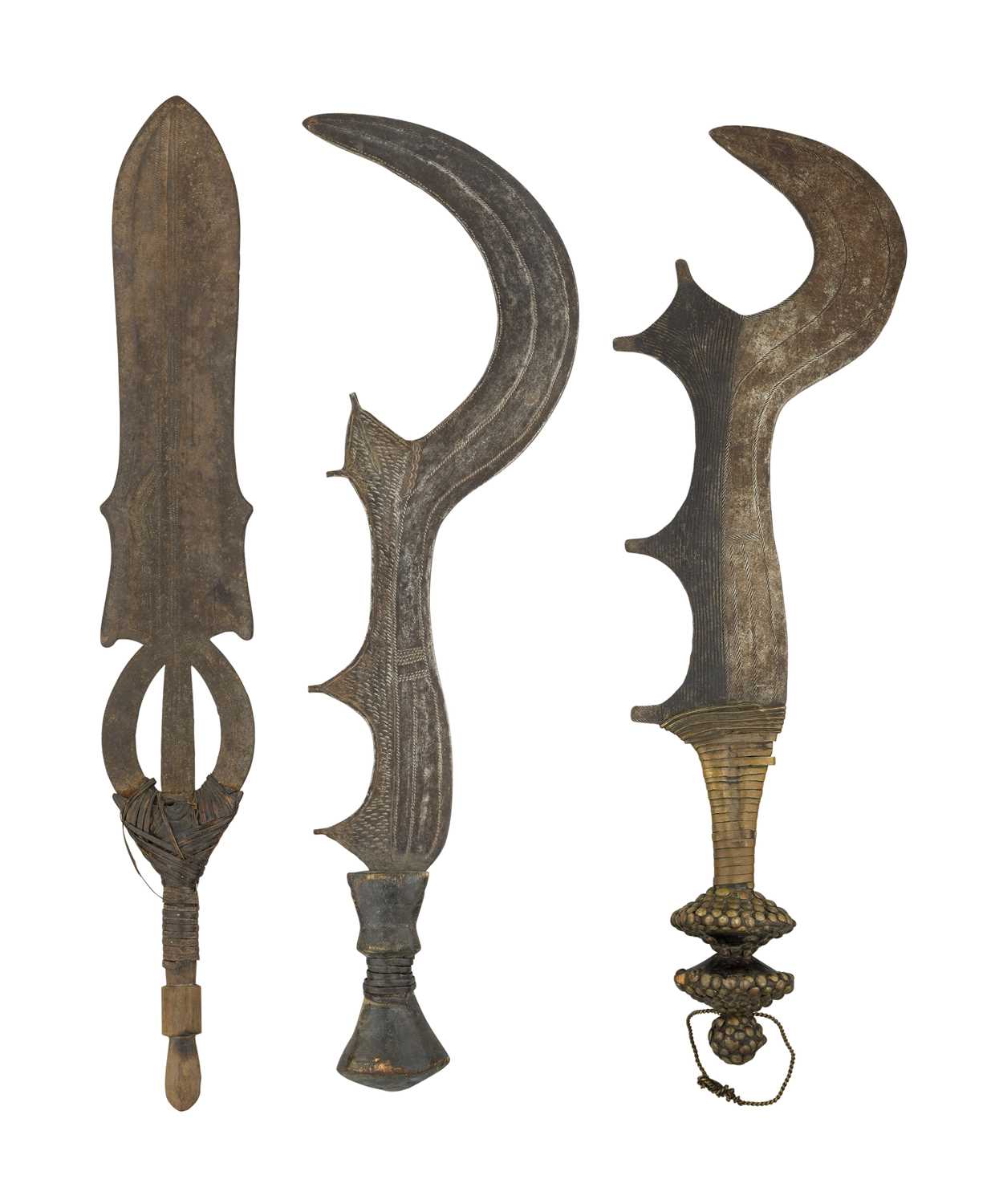 Lot 41 - â€¡TWO AFRICAN SICKLE-SHAPED SHORTSWORDS