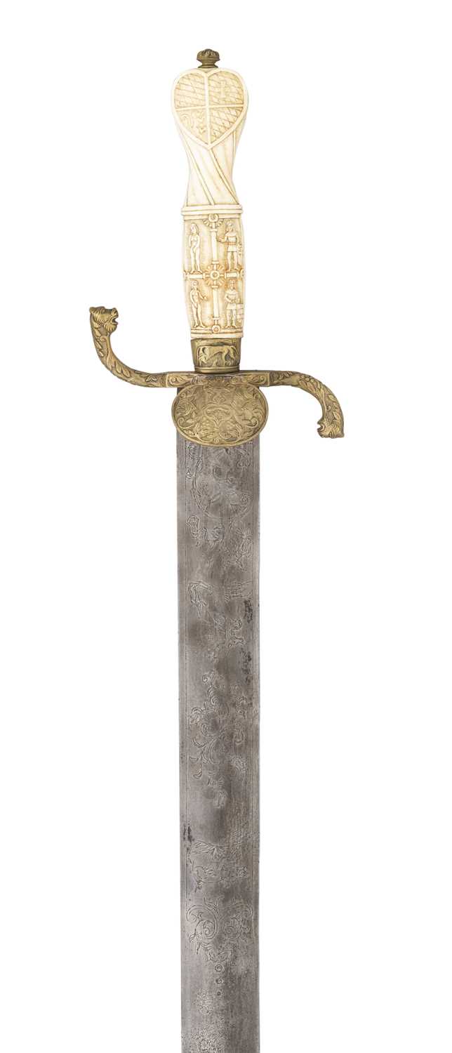 Lot 66 - ËœA GERMAN IVORY-MOUNTED HUNTING SWORD, 19TH