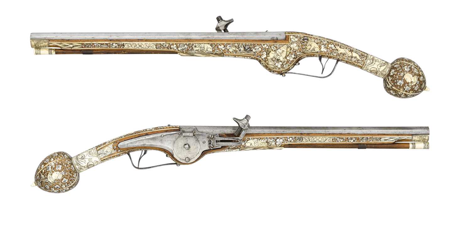 Lot 232 - ËœA PAIR OF 24 BORE GERMAN WHEEL-LOCK