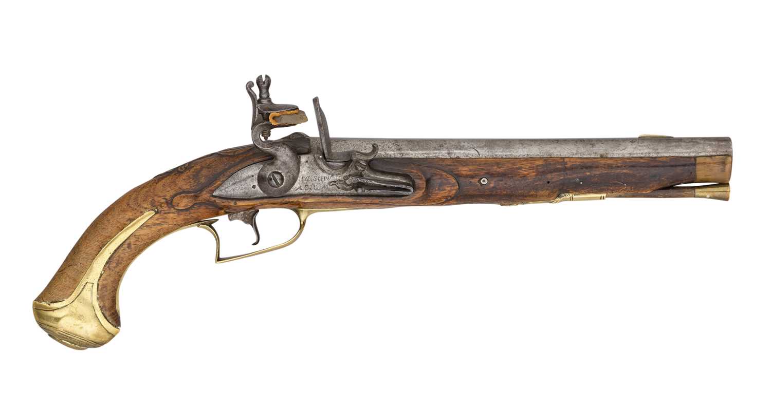 Lot 241 - A 28 BORE POLISH FLINTLOCK HOLSTER PISTOL BY
