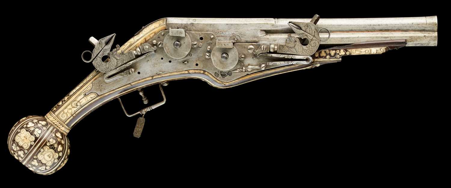 Lot 228 - A RARE OVER-AND-UNDER WHEEL-LOCK PISTOL