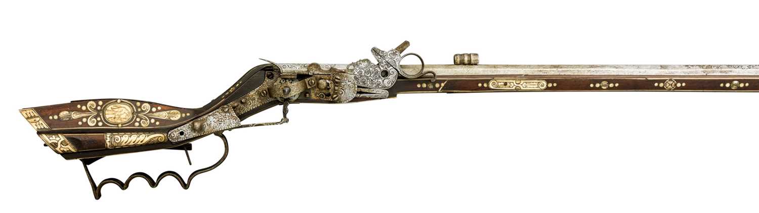 Lot 277 - A 100-BORE SILESIAN WHEEL-LOCK BIRDING RIFLE
