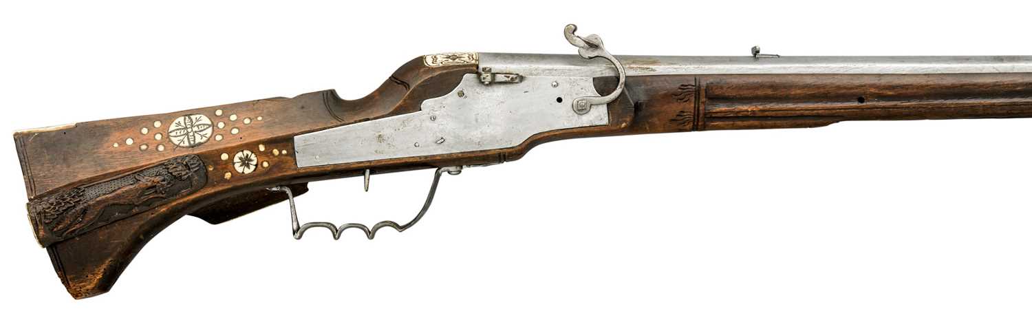 Lot 281 - A RARE 17-BORE GERMAN SNAP-MATCHLOCK TARGET
