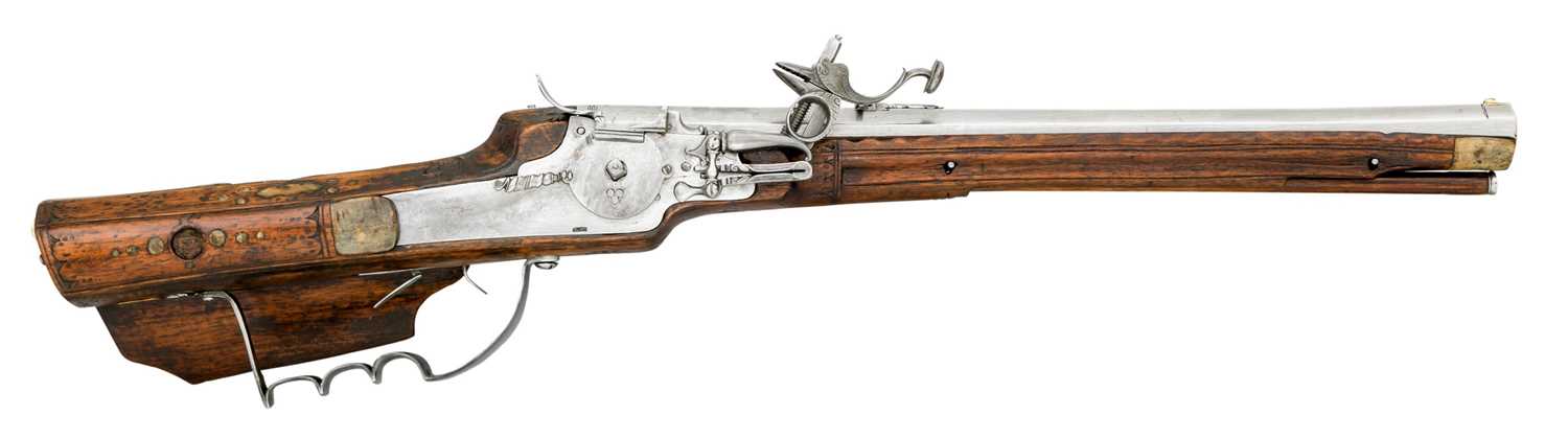 Lot 306 - A 37-BORE GERMAN WHEEL-LOCK RIFLED SHORT