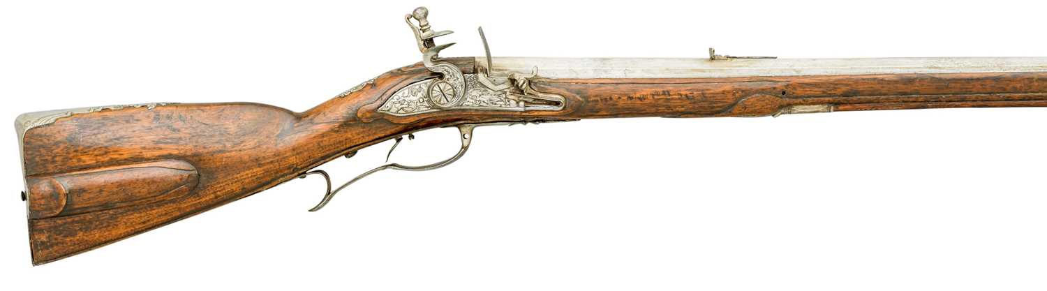 Lot 316 - A 36-BORE BAVARIAN FLINTLOCK SPORTING RIFLE