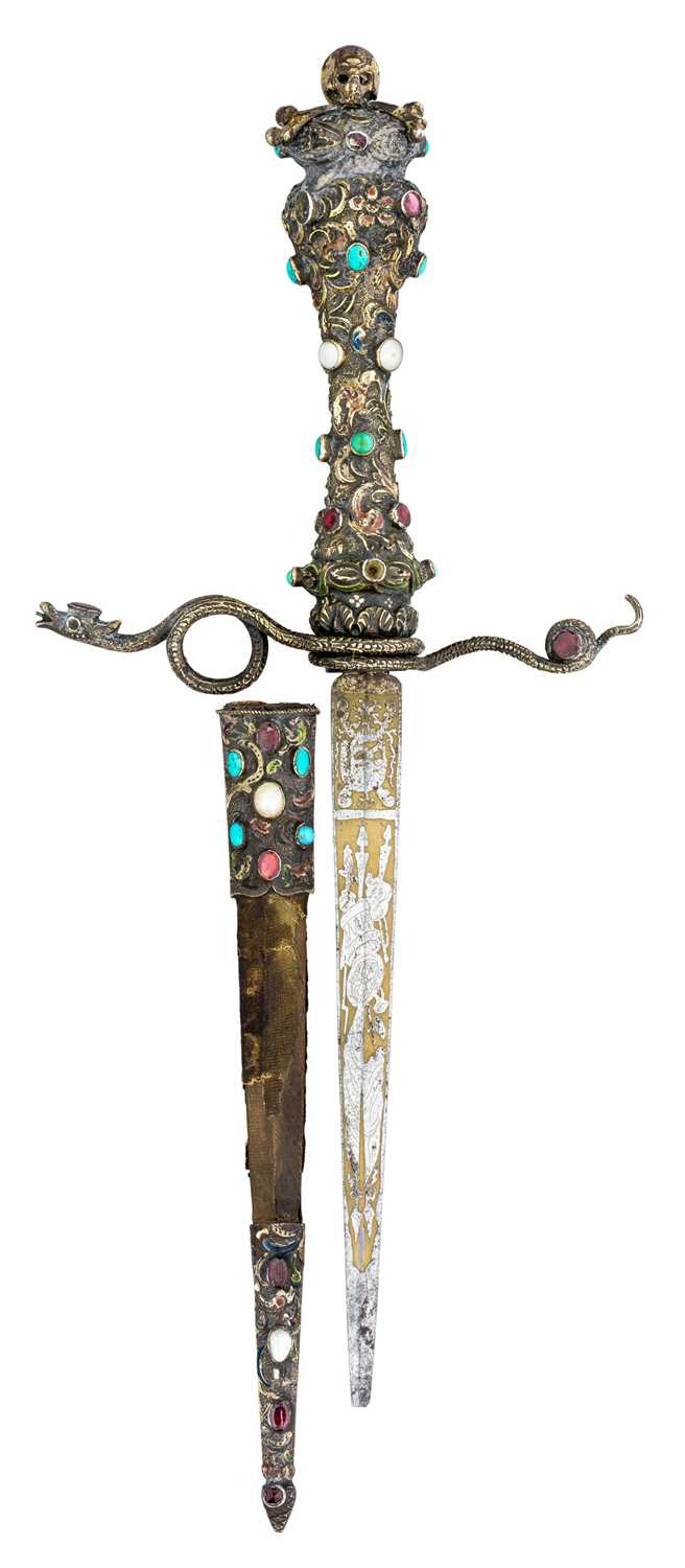 Lot 345 - A HIGHLY DECORATED MOMENTO MORI DAGGER
