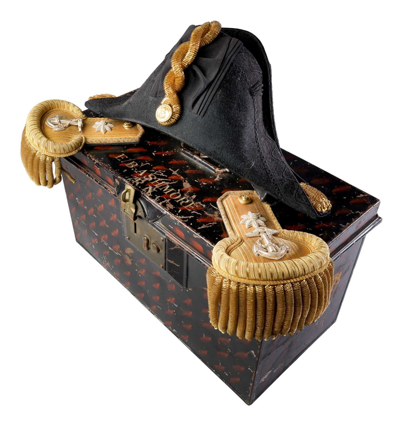 Lot 396 - THE CASED EPAULETTES AND BICORN HAT OF