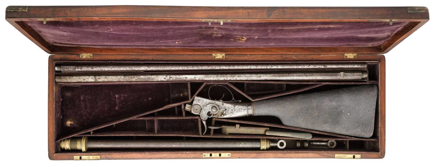 Lot 439 - A RARE .400 CALIBRE CASED BUTT RESERVOIR AIR